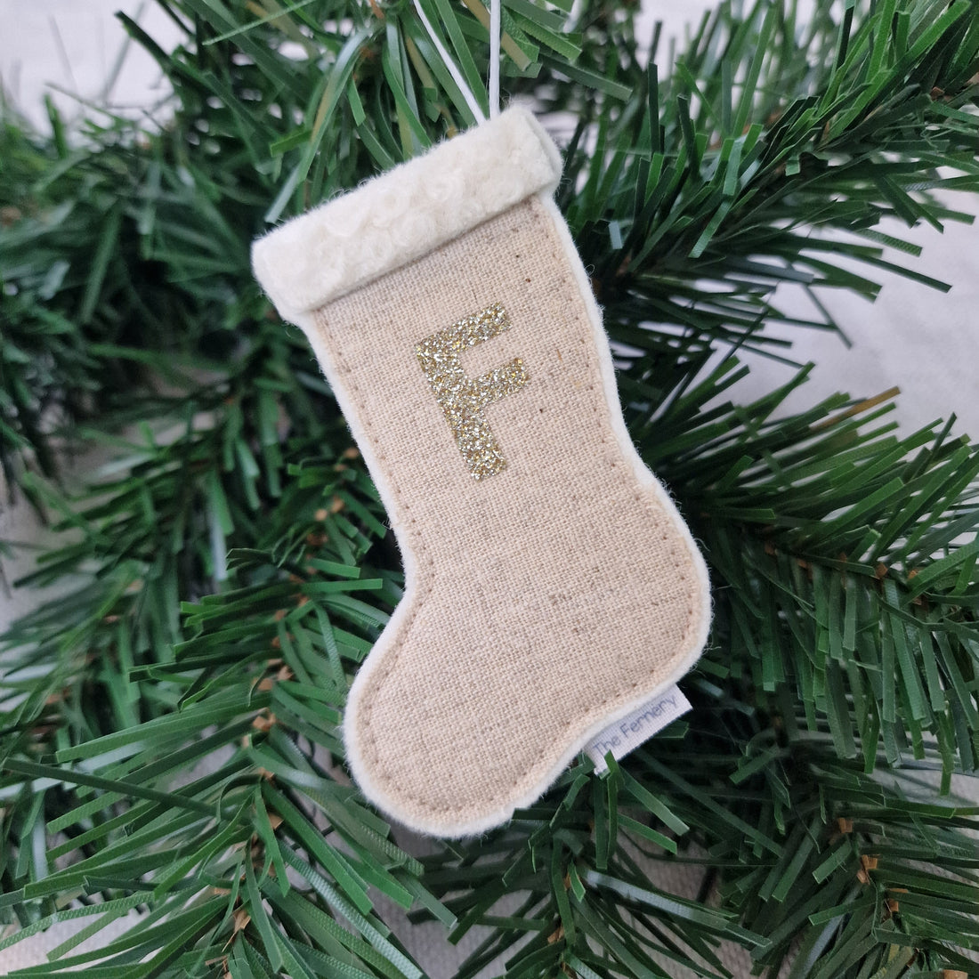 Linen Stocking Decoration - Sparkly Initial – The Fernery